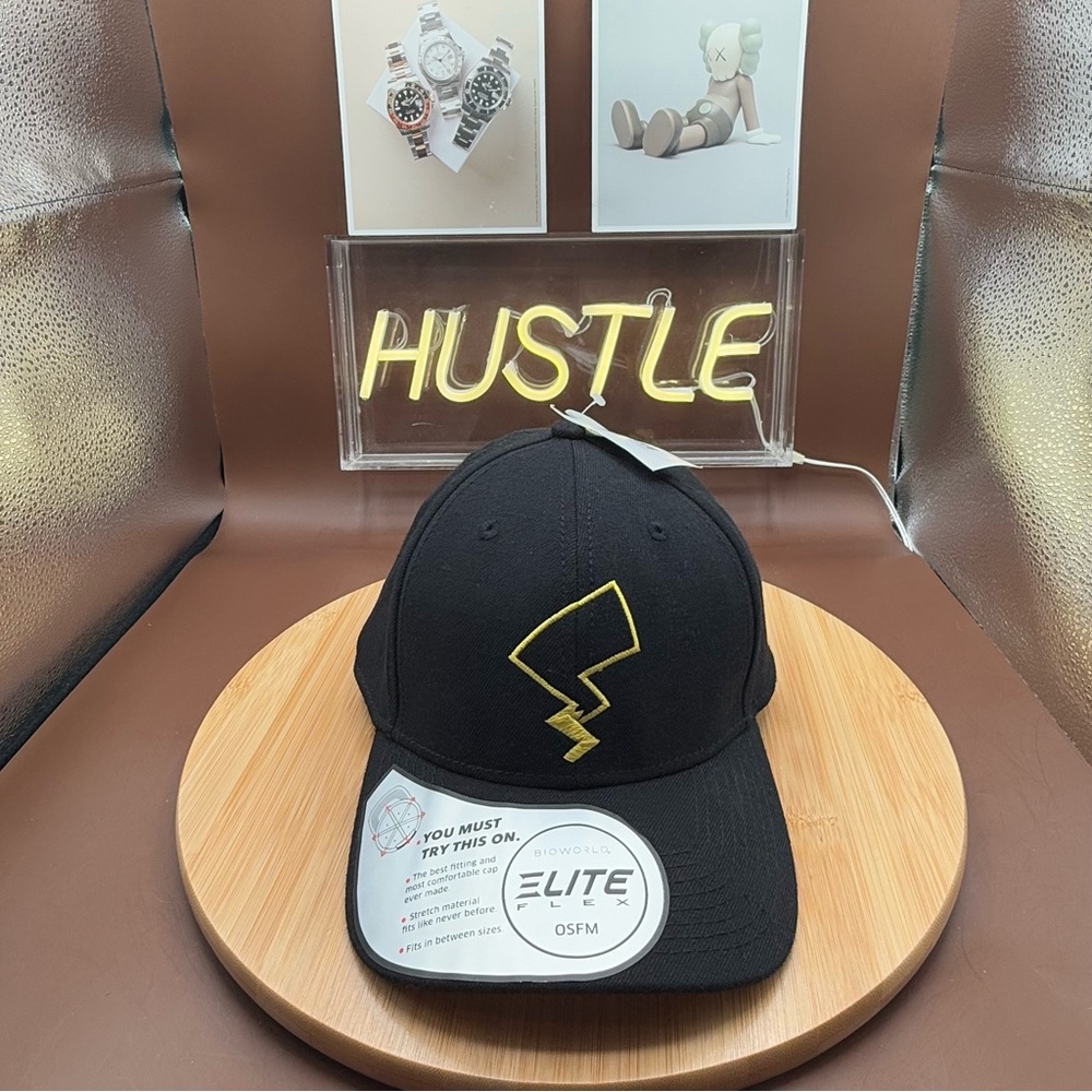 Pokmon Thunderbolt & Pikachu Outline Black Snapback - Gem